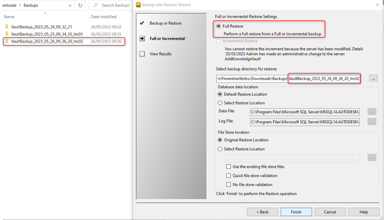 Vault - Restore incremental backup into a newer version server ...