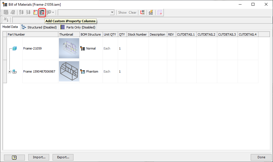 Inventor - Frame cut detail in BOM (iLogic) – ARKANCE UK Community